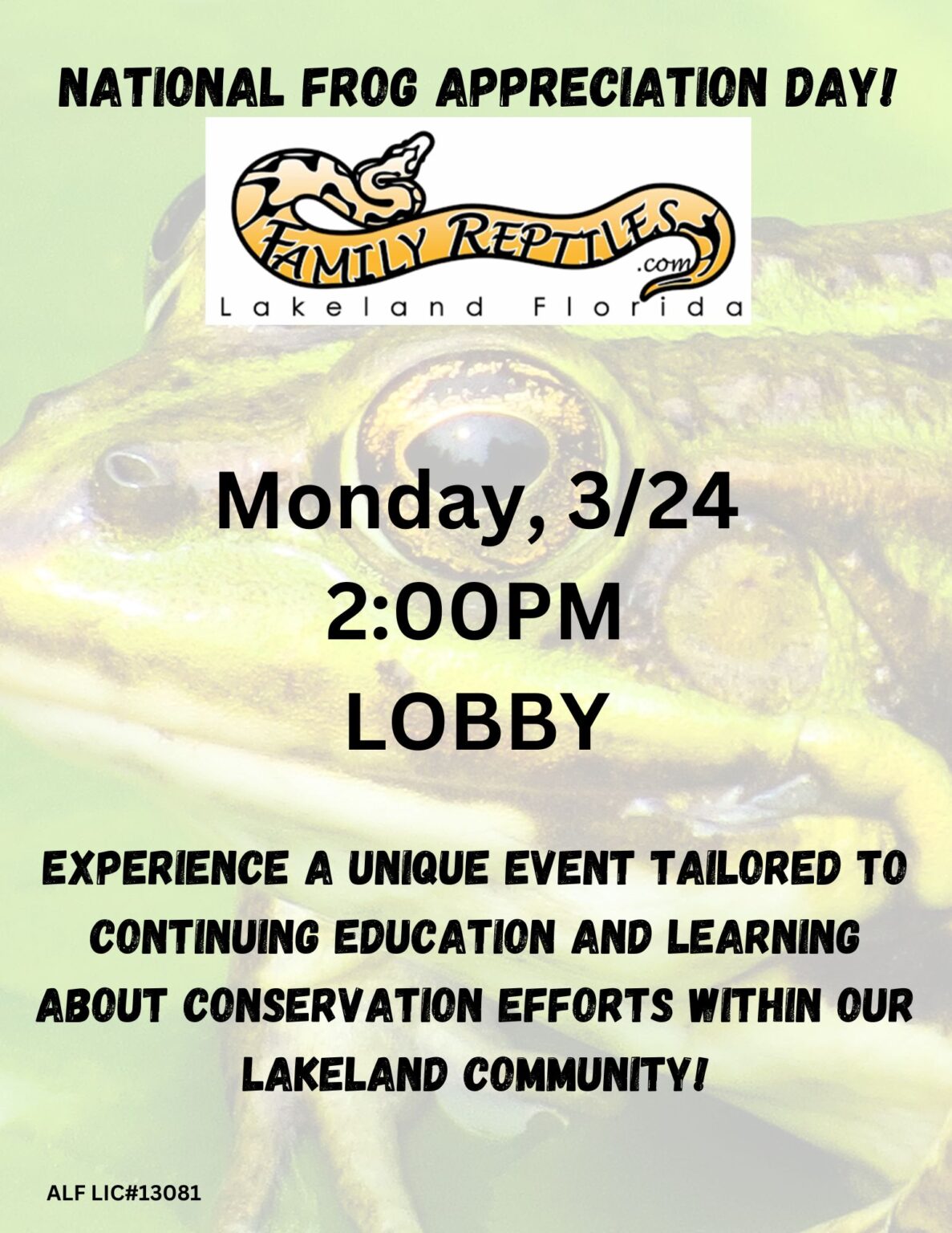 National Frog Day Presentation with Family Reptiles - Lake Gibson Village