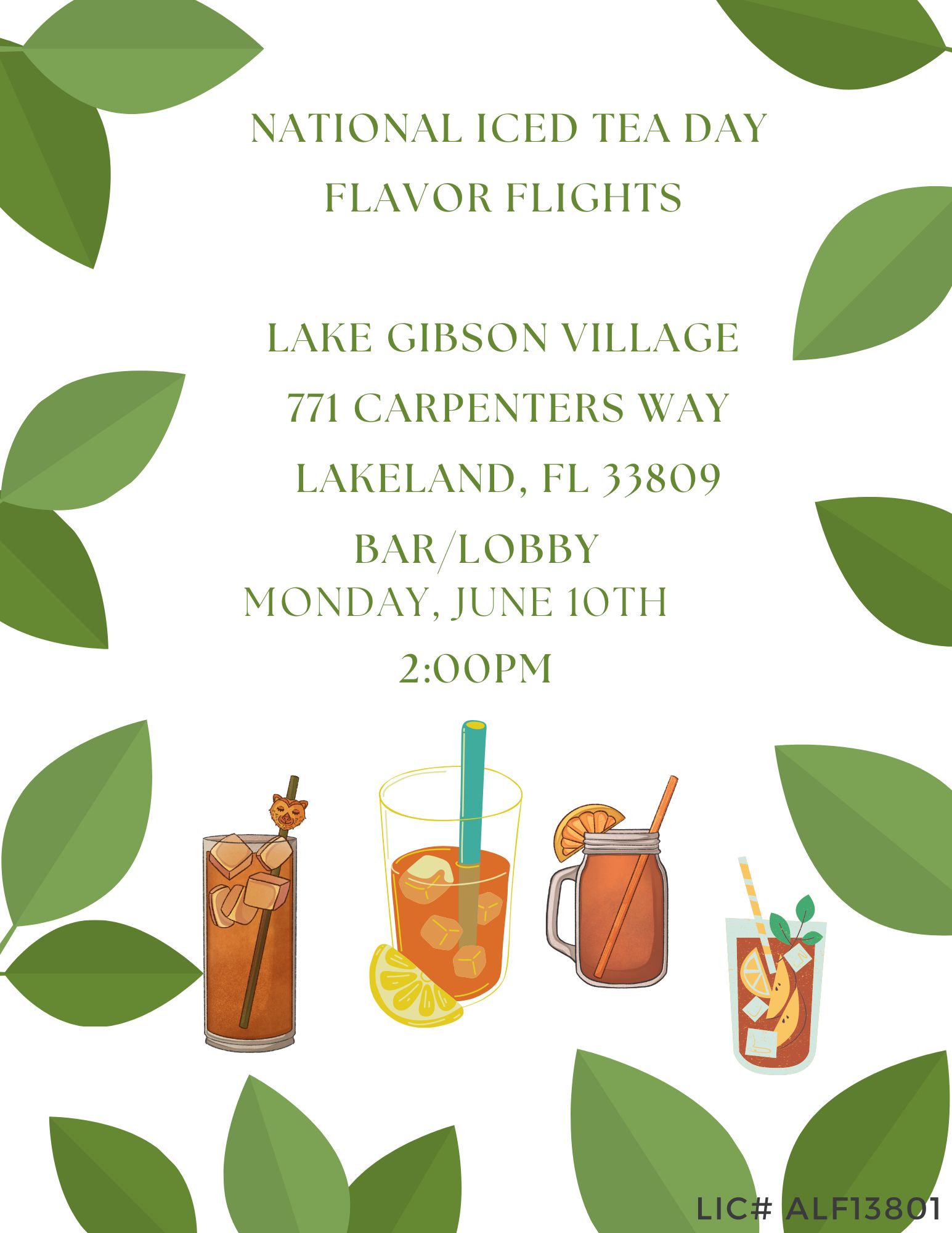 National Iced Tea Day Flavor Flights - Lake Gibson Village